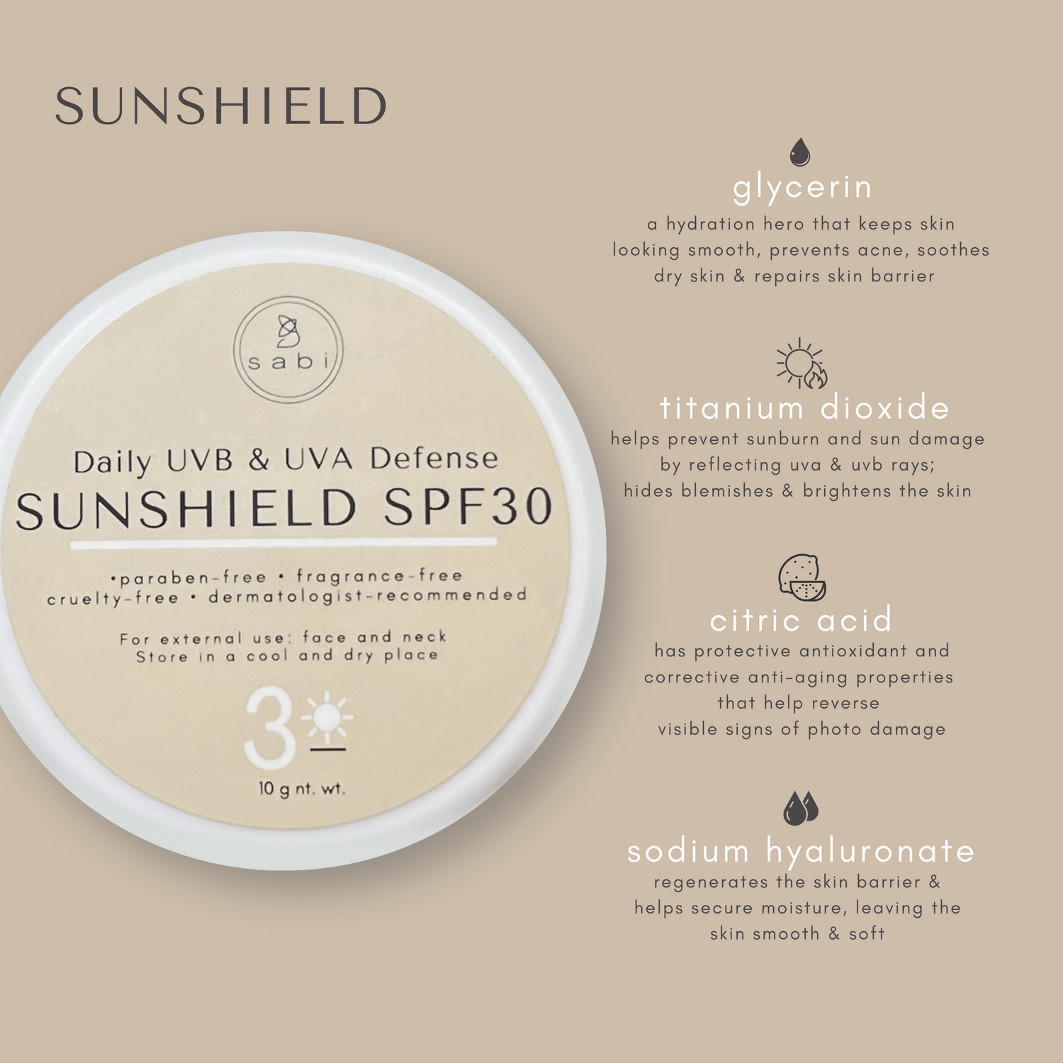 Daily UVB & UVA Defense Sunshield SPF 30 – Sabi Skin Naturals